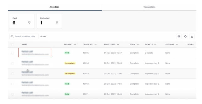 How to manage orders and edit the attendee table